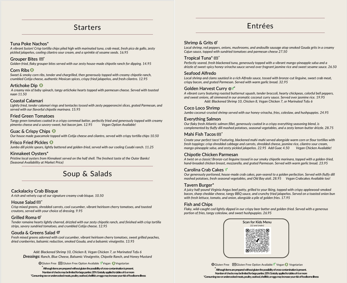 Menu - Pangea Tavern