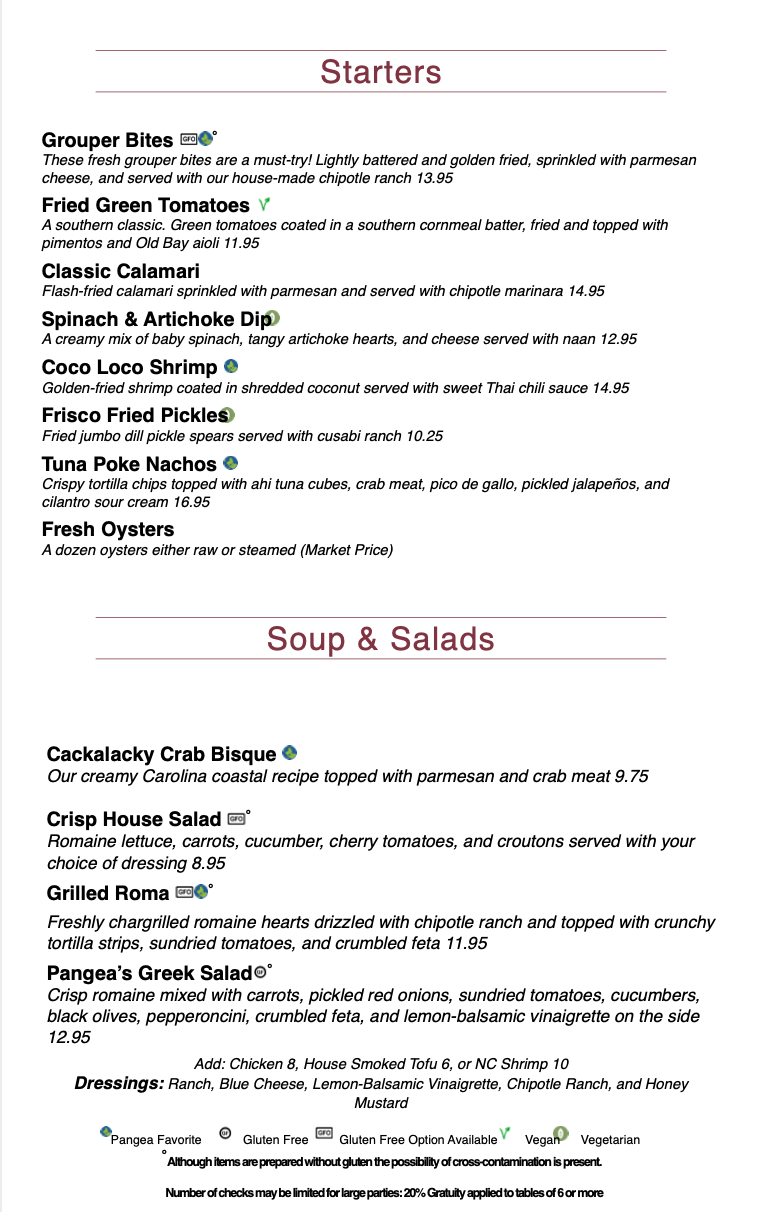 Menu - Pangea Tavern