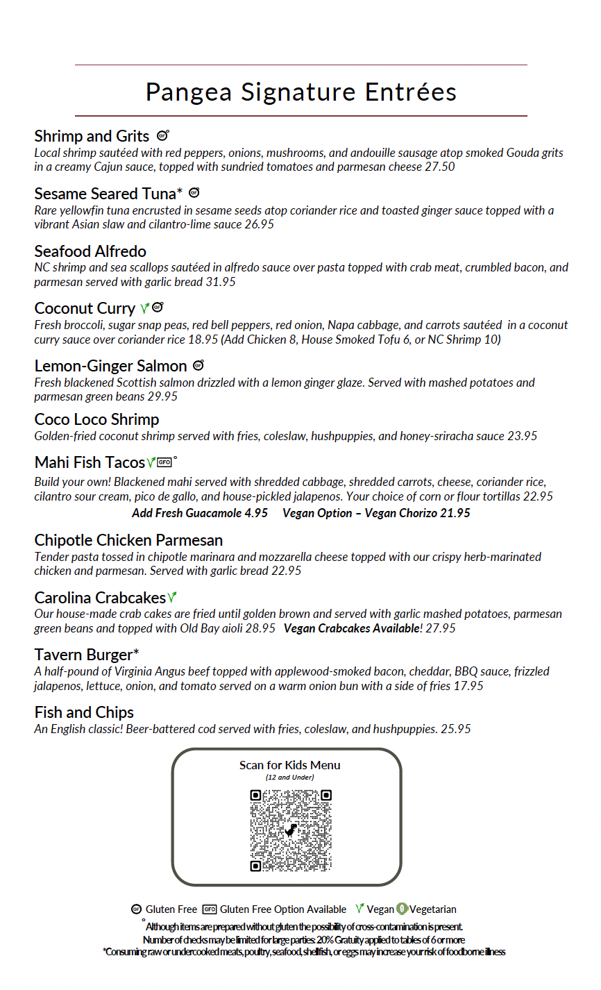 Menu - Pangea Tavern