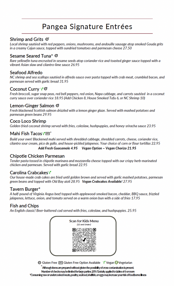 Menu - Pangea Tavern